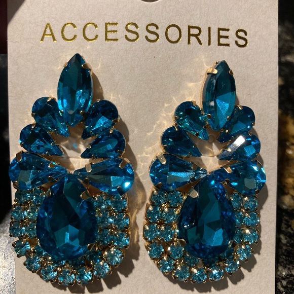 Jewelry | Water Droplet Blue Rhinestone Earrings | Poshmark